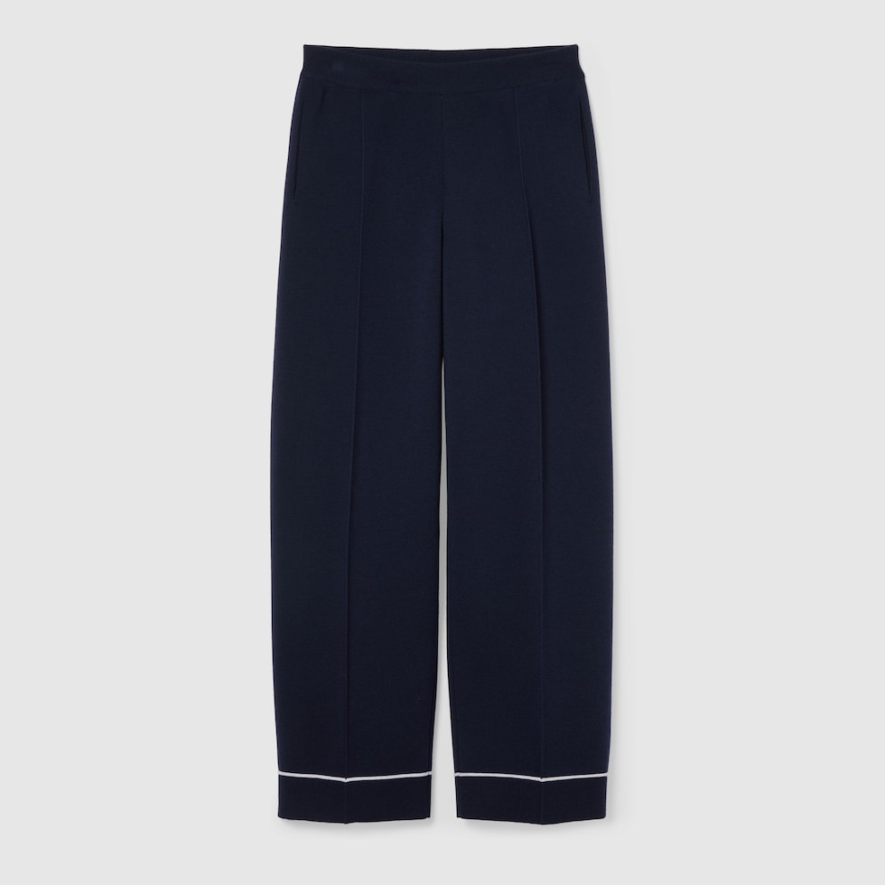 Pantalone in lana fine in blu navy | GUCCI® Italia