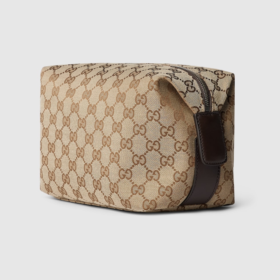 Small GG toiletry case in beige and dark brown canvas | GUCCI® SG