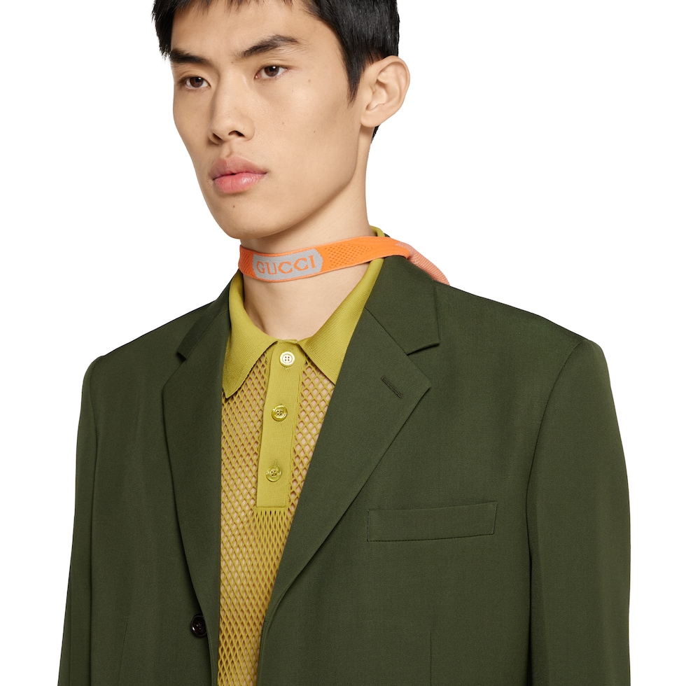 Embossed wool gabardine jacket in forest green | GUCCI® UK