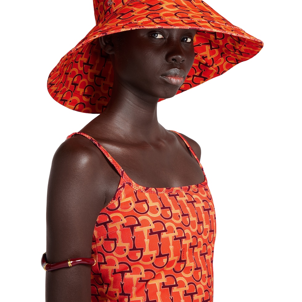 Printed cotton top in orange and Rosso Ancora red | GUCCI® US