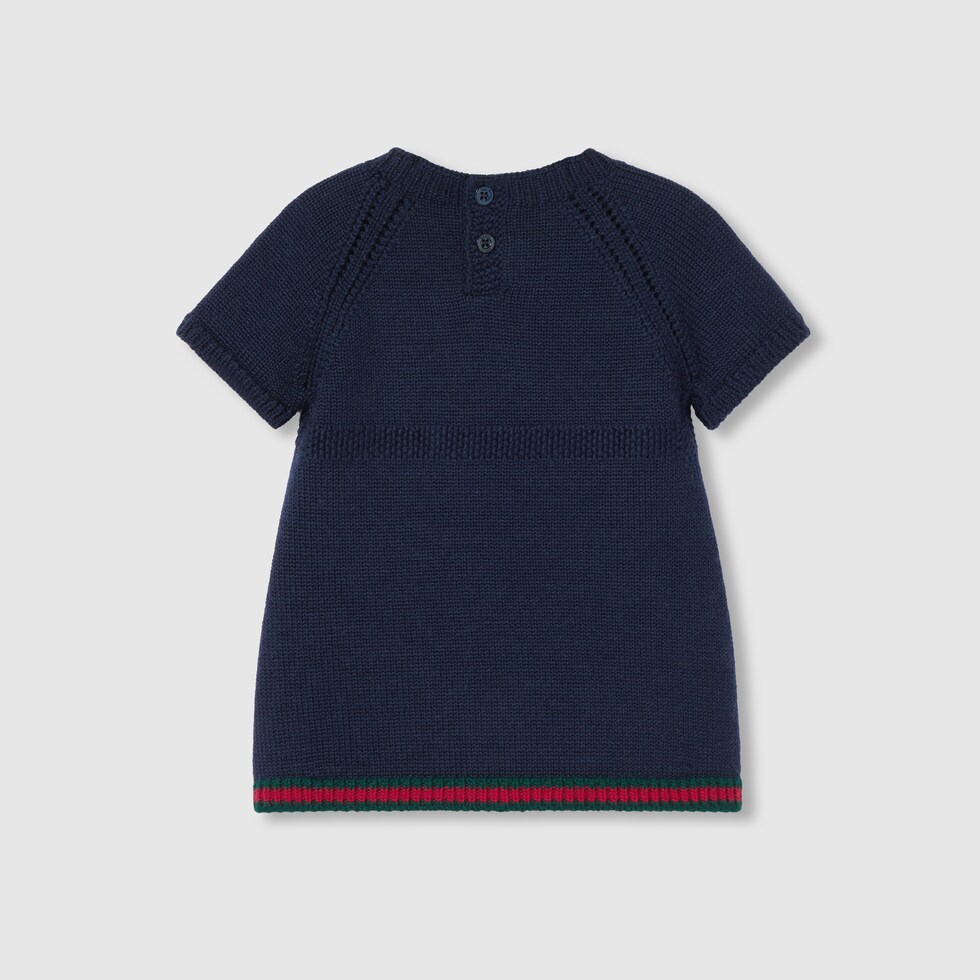 Baby wool dress with Web in dark blue | GUCCI® SE