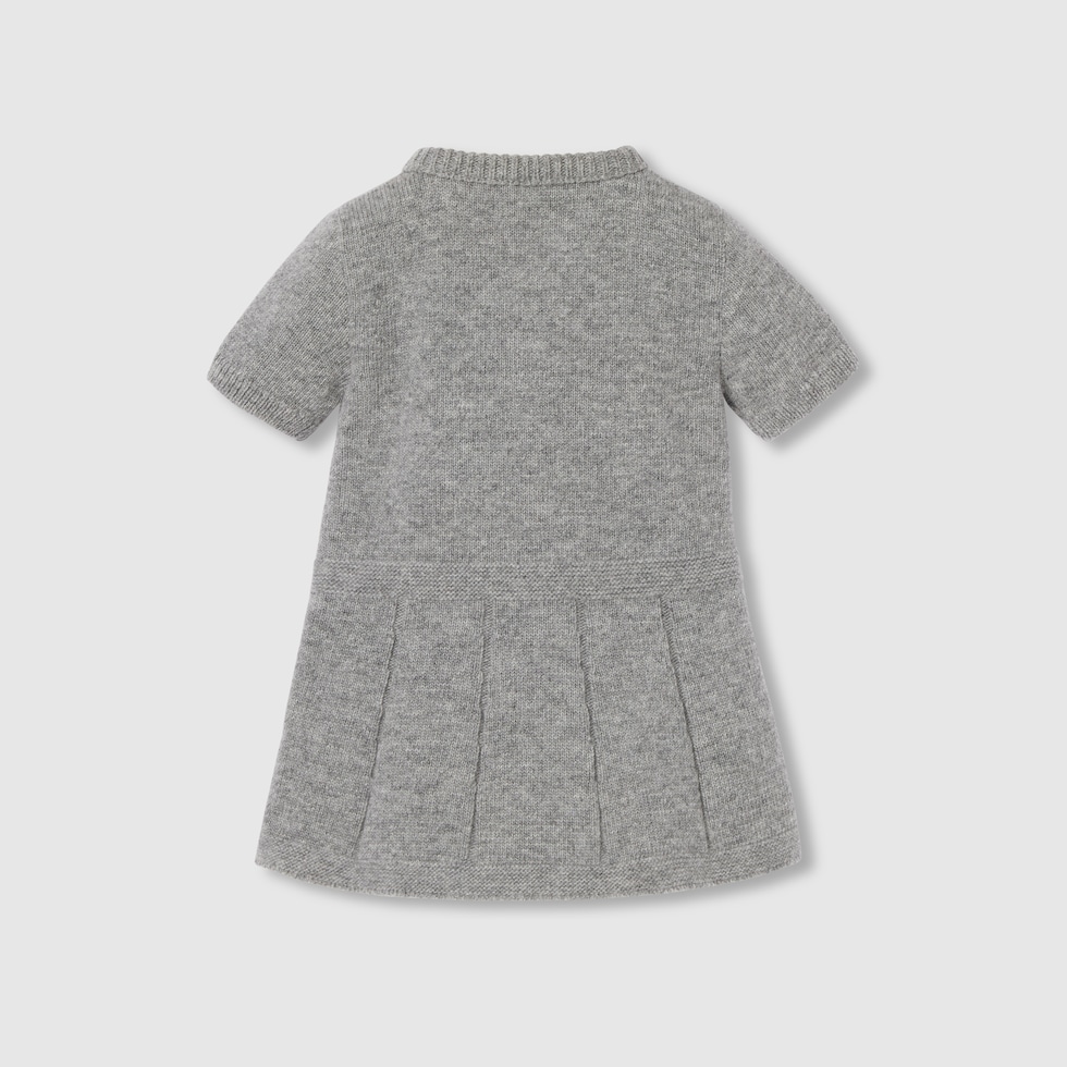 Baby wool dress with embroidery in grey | GUCCI® CA