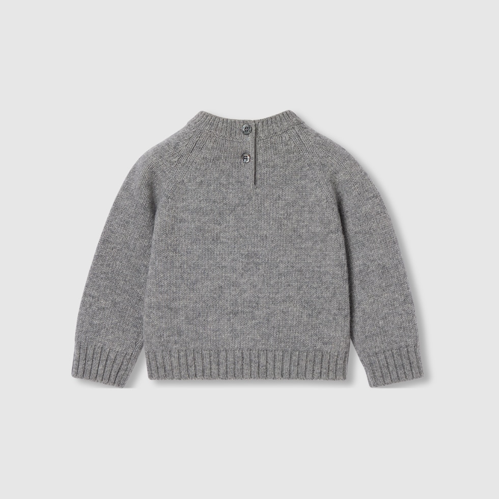 Baby wool sweater with embroidery in light grey | GUCCI® Australia