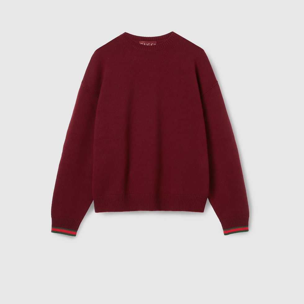 Cashmere wool sweater with Web trim in Rosso Ancora red | GUCCI® UK