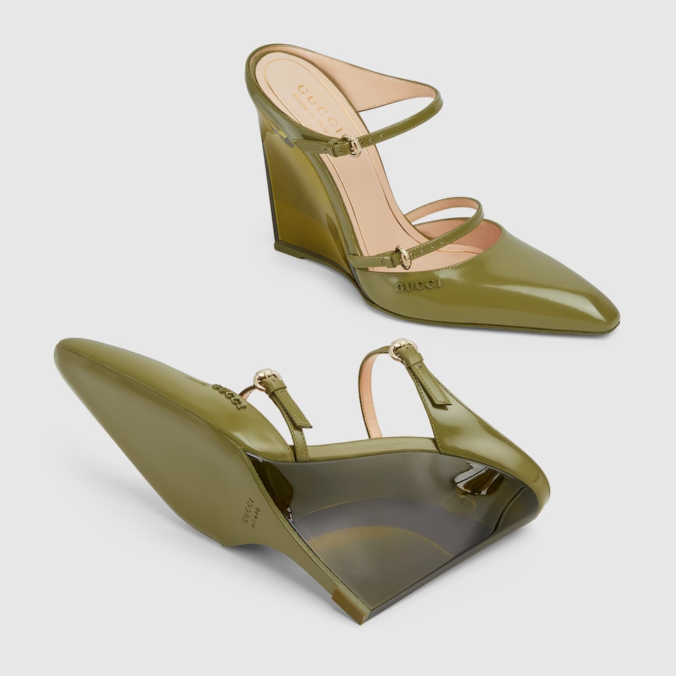 Women's wedge mule in dark green leather | GUCCI® TR Women's wedge mule in dark green leather | GUCCI® TR