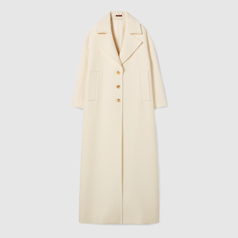Cappotto monopetto in crêpe di seta e lana GG in color gesso | GUCCI ...