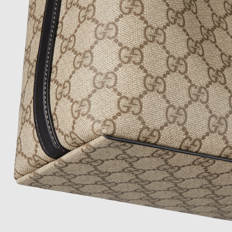 GG Emblem medium tote bag in beige and brown GG fabric | GUCCI® CA