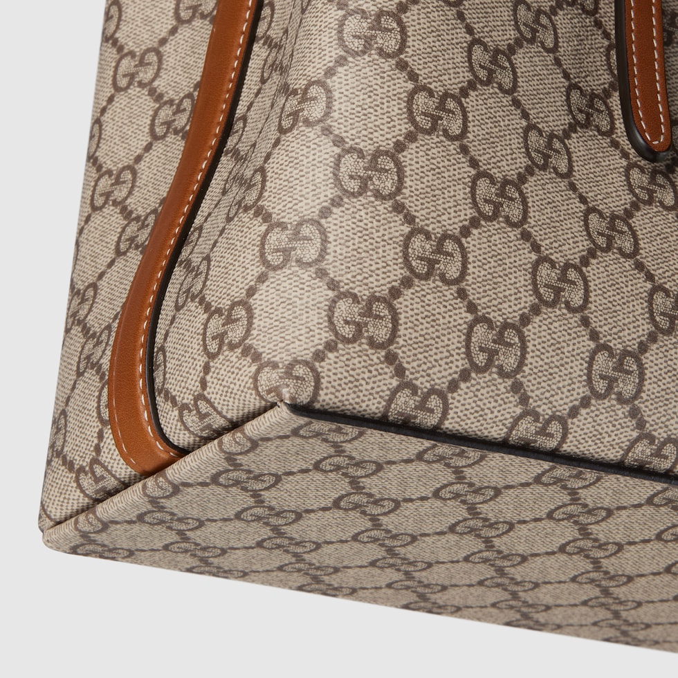 GG Emblem medium tote bag in beige and brown GG fabric | GUCCI® CA