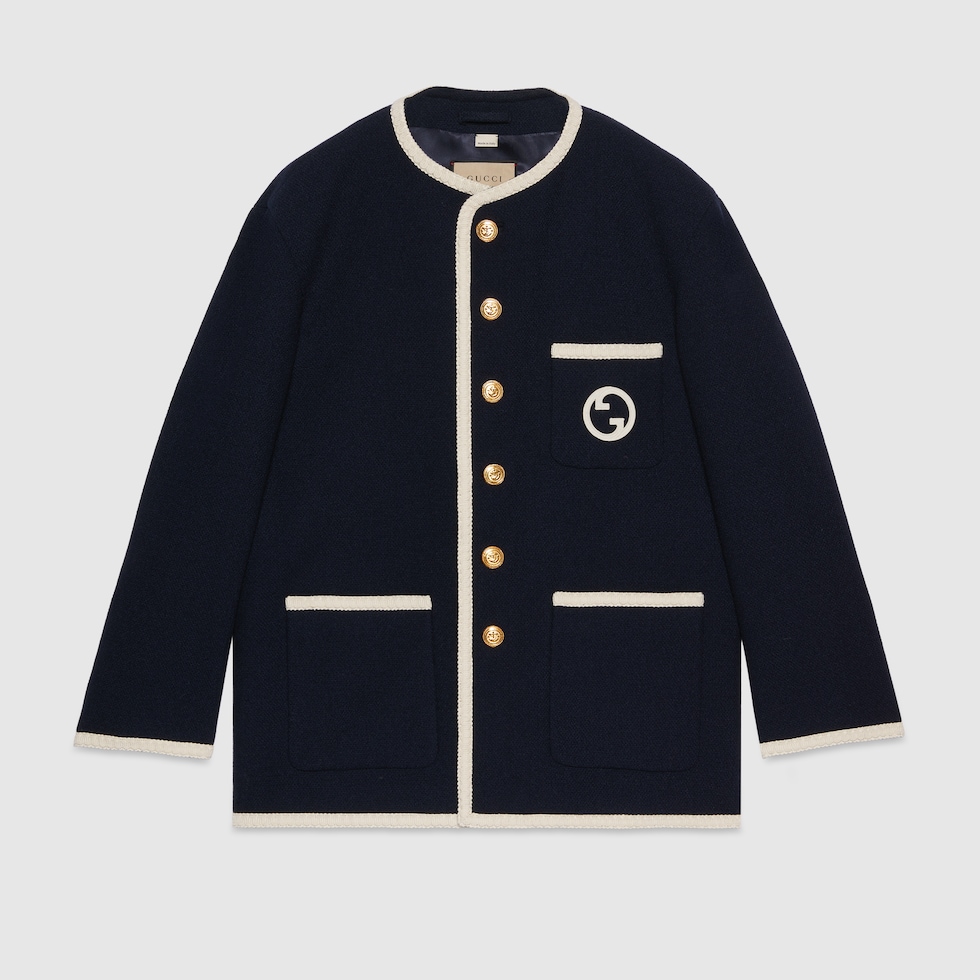 Retro tweed jacket in dark blue | GUCCI® TR
