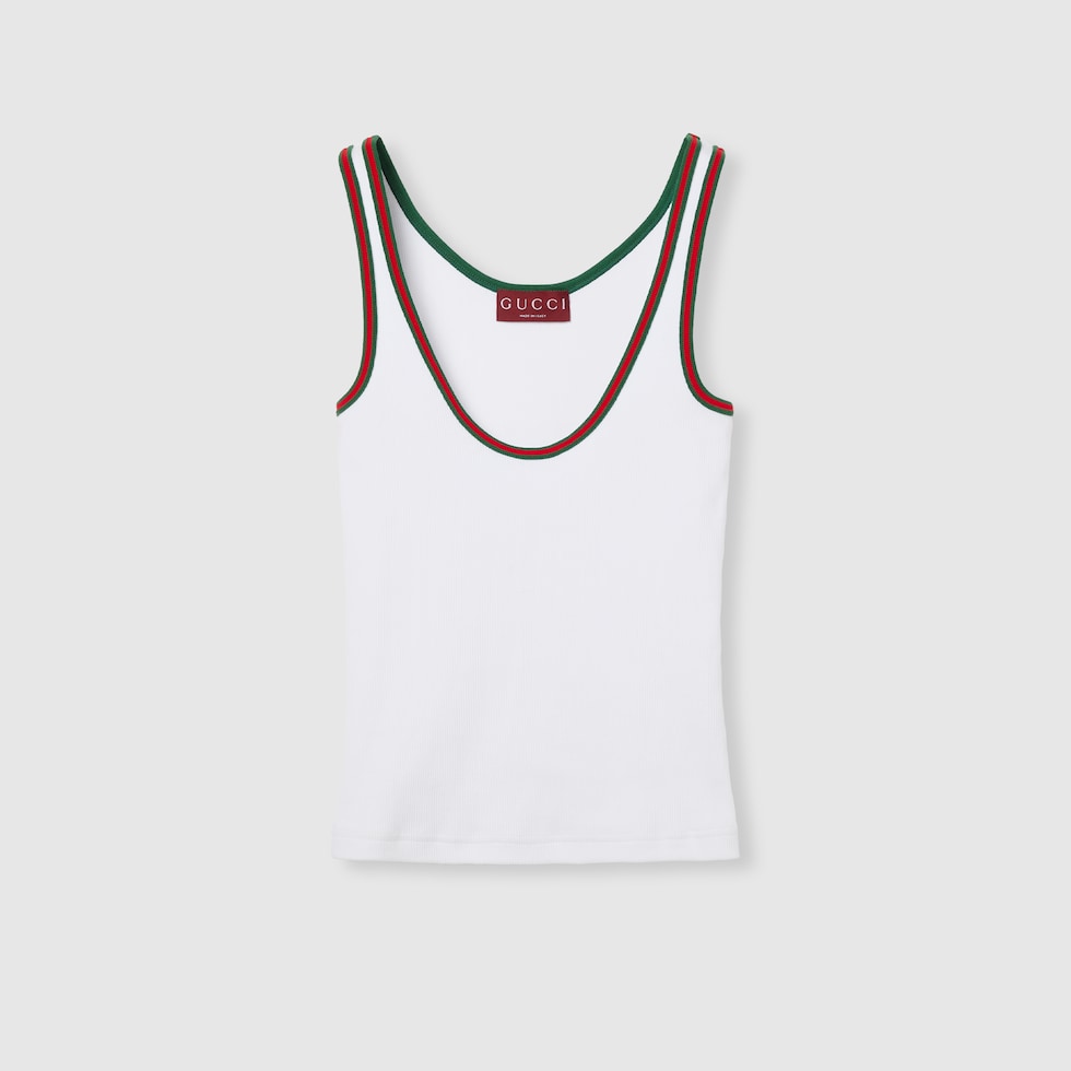 Cotton rib tank top with Web in white | GUCCI® SG