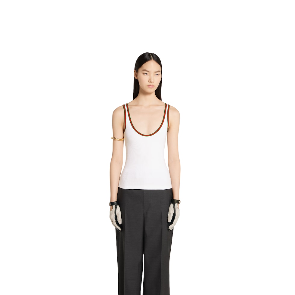 Cotton rib tank top with Web in white | GUCCI® SG