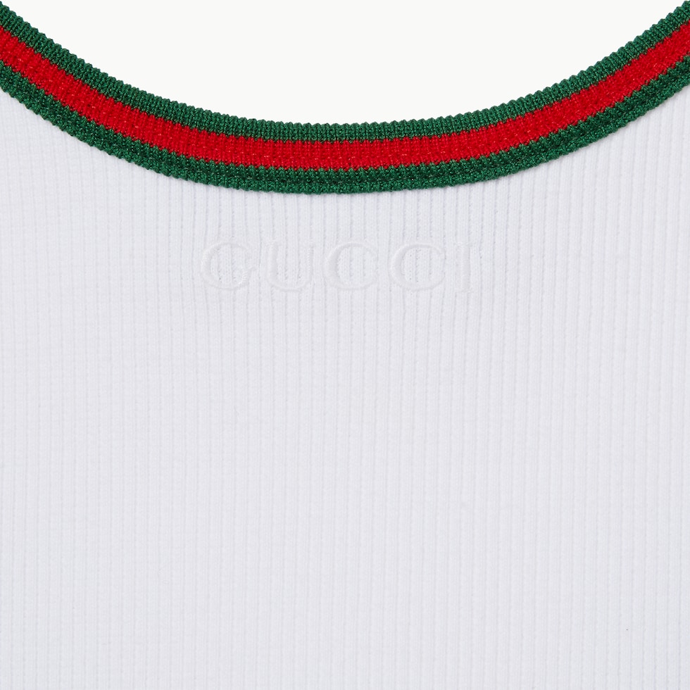 Cotton rib tank top with Web in white | GUCCI® SG