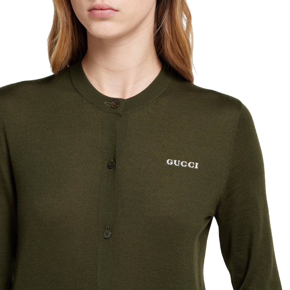 Cardigan in seta e cashmere in verde bosco | GUCCI® Italia
