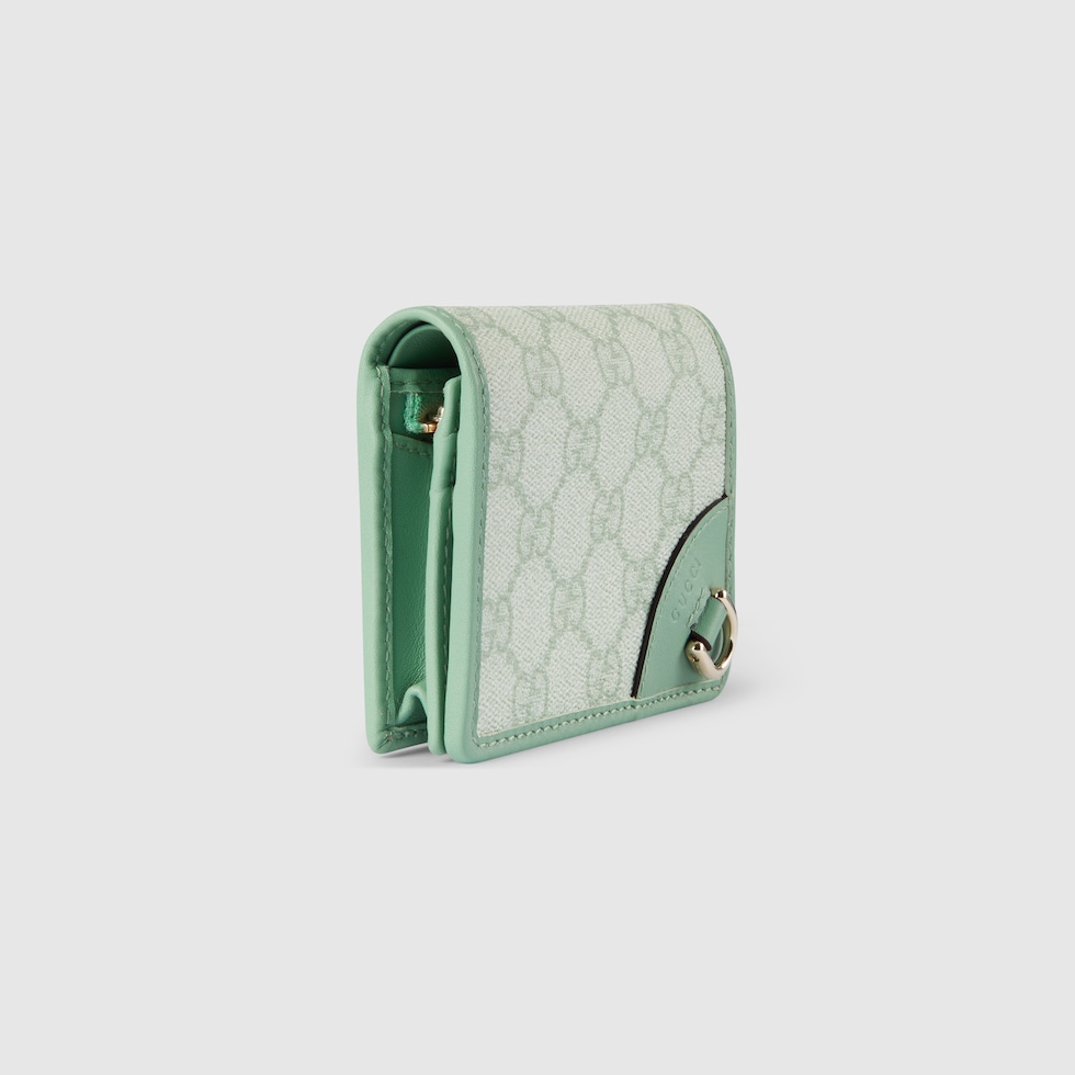 GG Emblem mini wallet in sage green coated fabric | GUCCI® 香港