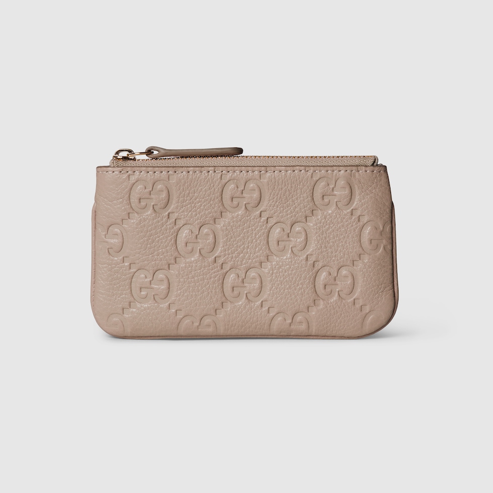 GG Emblem key pouch in taupe leather | GUCCI® US