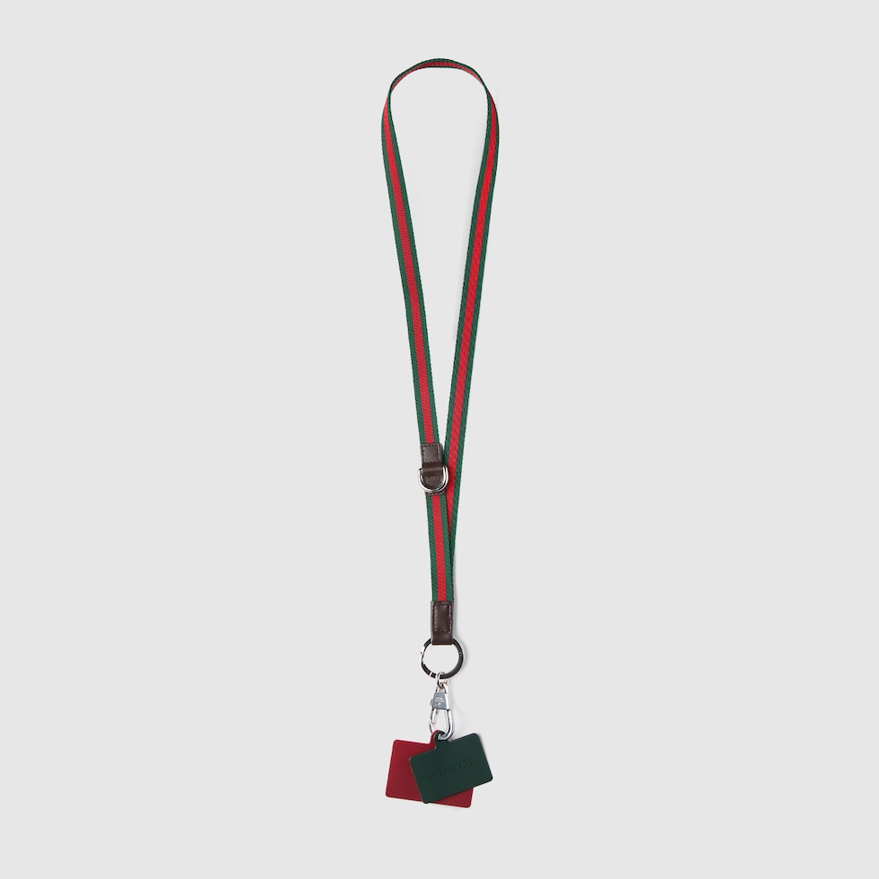 Lanyard phone holder with Web in green and red canvas | GUCCI® SG