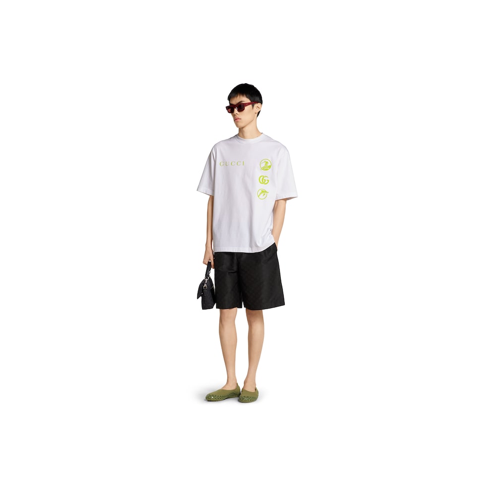 Printed cotton jersey T-shirt in white | GUCCI® US Printed cotton jersey T-shirt in white | GUCCI® US
