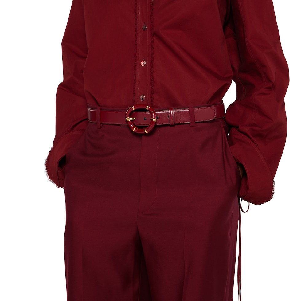 Belt with round bamboo buckle in Rosso Ancora red leather | GUCCI® CA