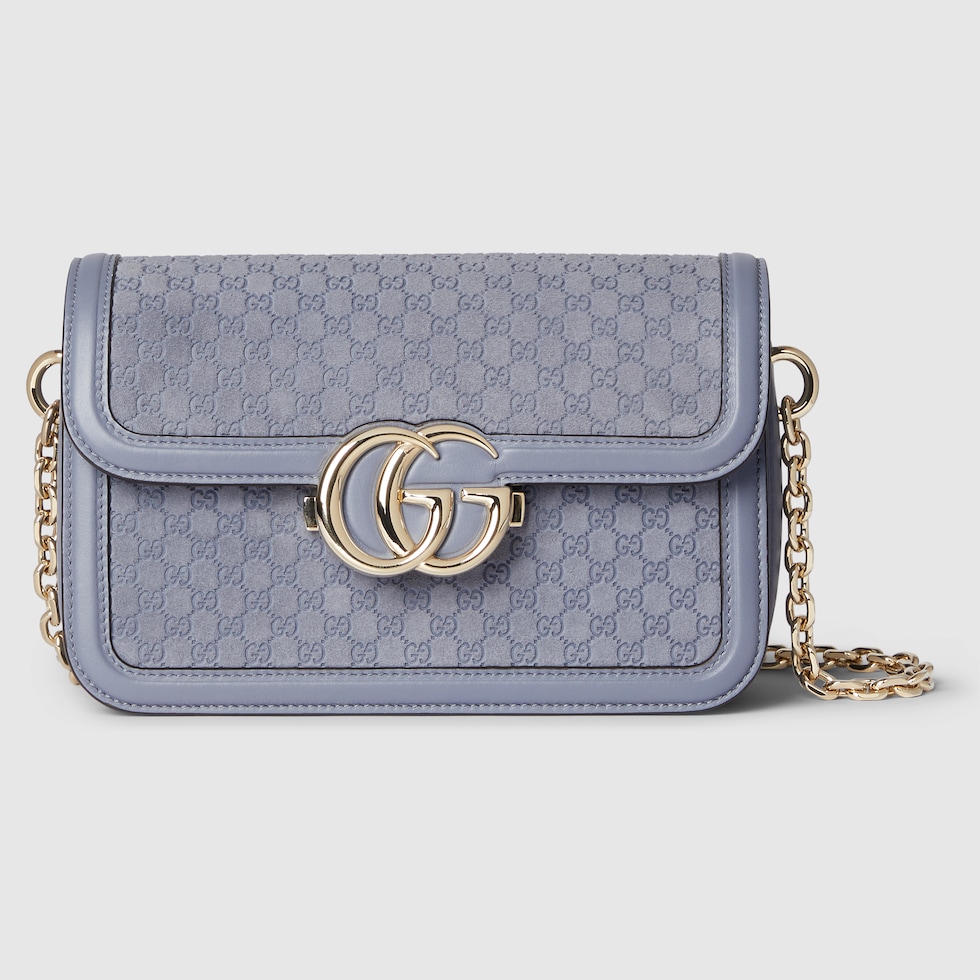 Gucci Go small shoulder bag in dusty blue suede | GUCCI® ZA
