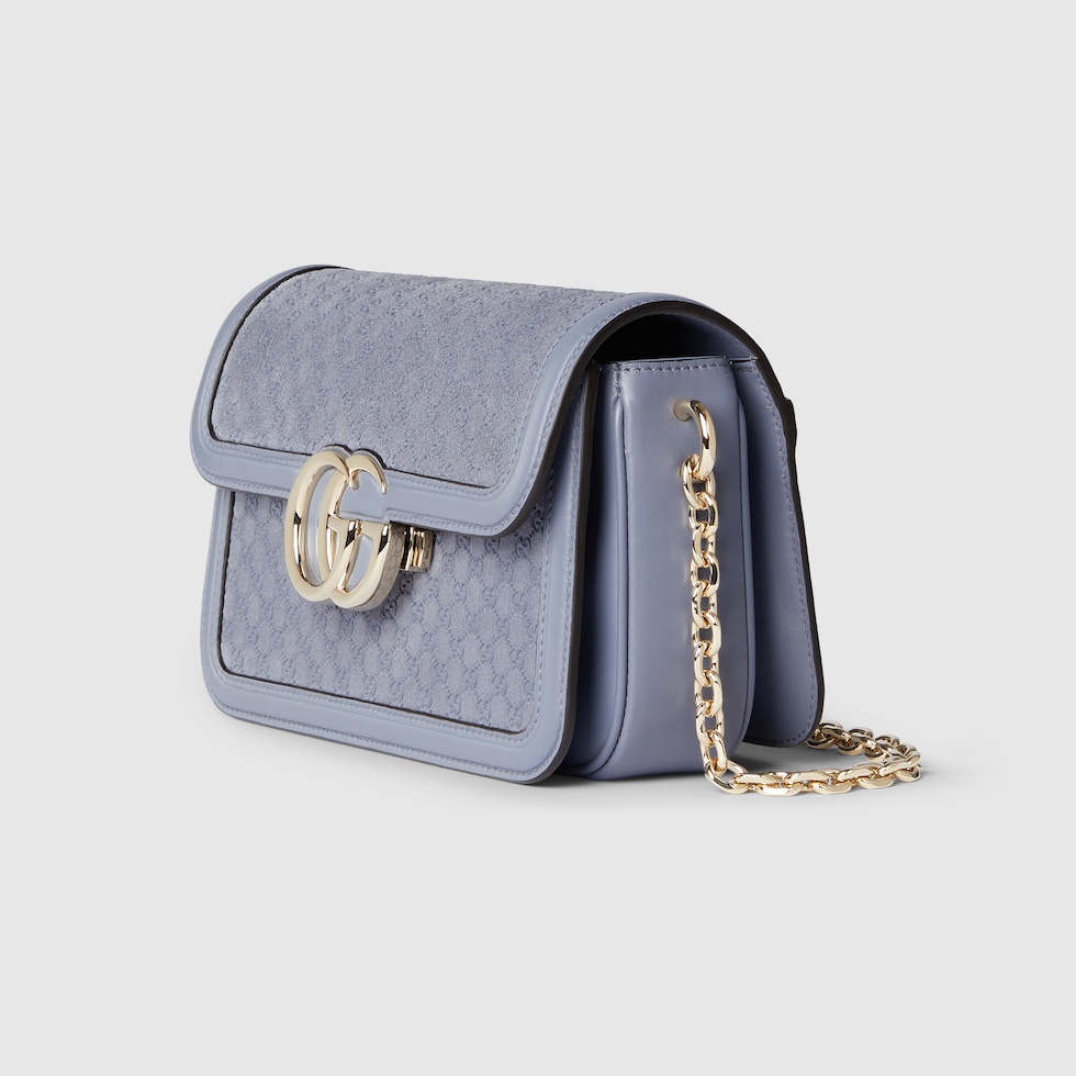 Gucci Go small shoulder bag in dusty blue suede | GUCCI® ZA