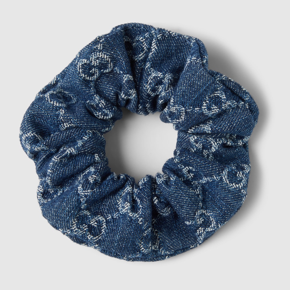 GG denim scrunchie in blue and white | GUCCI® AU
