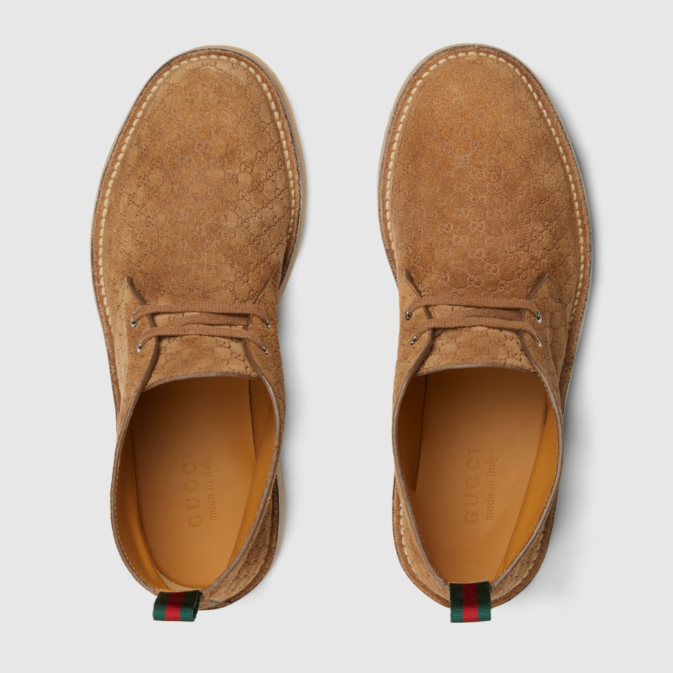 Men's ankle boot with Web in camel GG suede | GUCCI® ZA