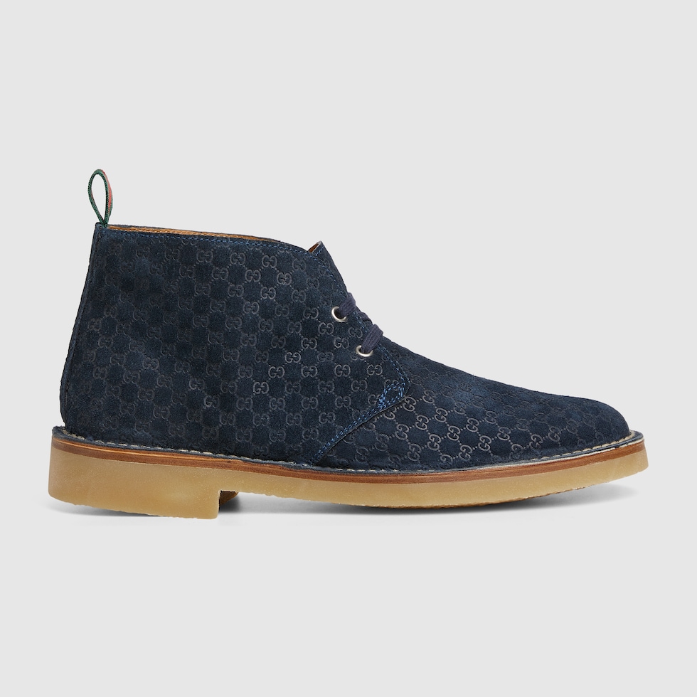 Men's ankle boot with Web in dark blue GG suede | GUCCI® ZA