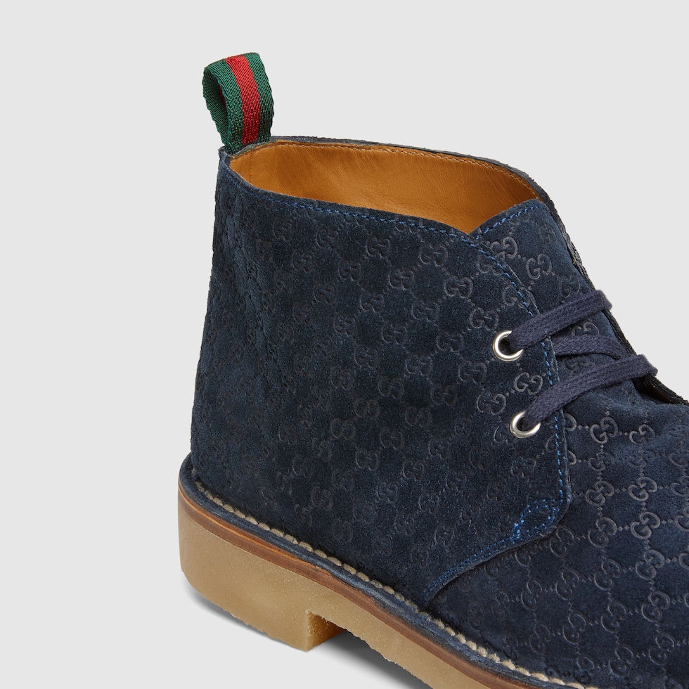 Men's ankle boot with Web in dark blue GG suede | GUCCI® AT