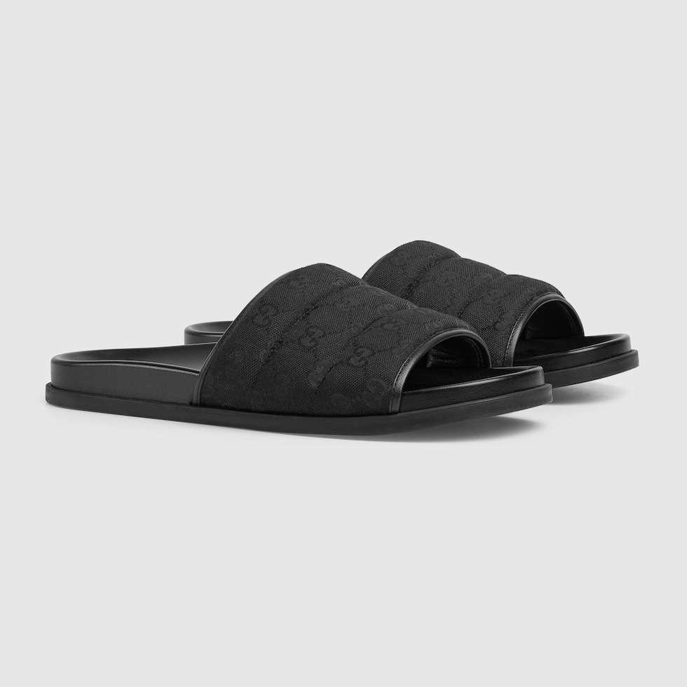 Men's slide sandal in black padded GG canvas | GUCCI® US