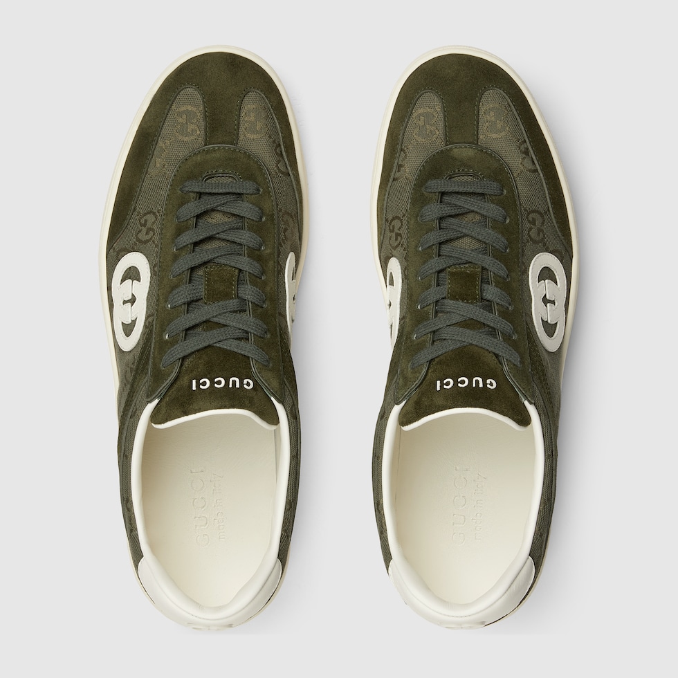 Men's G75 trainer in dark green canvas and suede | GUCCI® UK