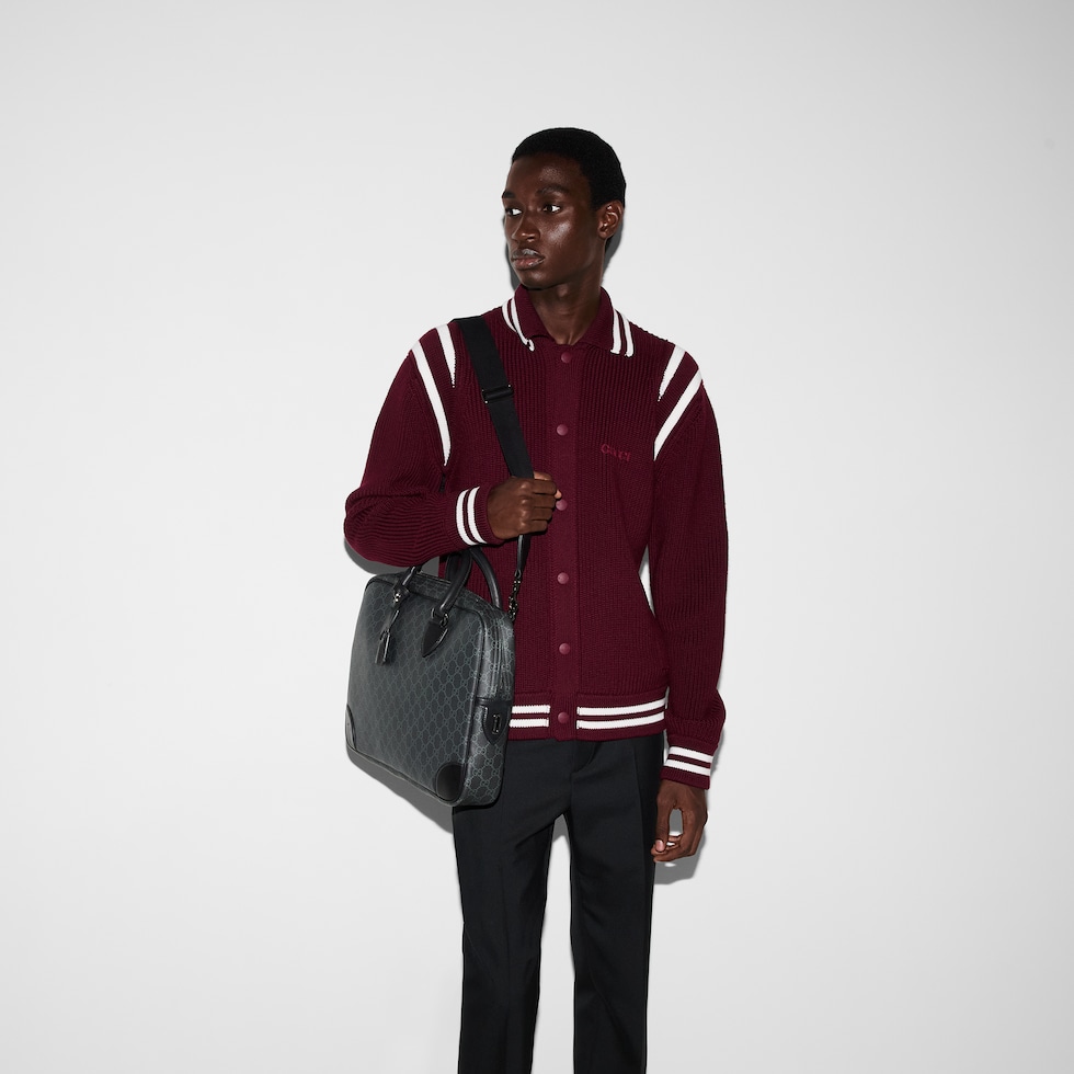 GG Emblem medium briefcase in black fabric | GUCCI® US GG Emblem medium briefcase in black fabric | GUCCI® US
