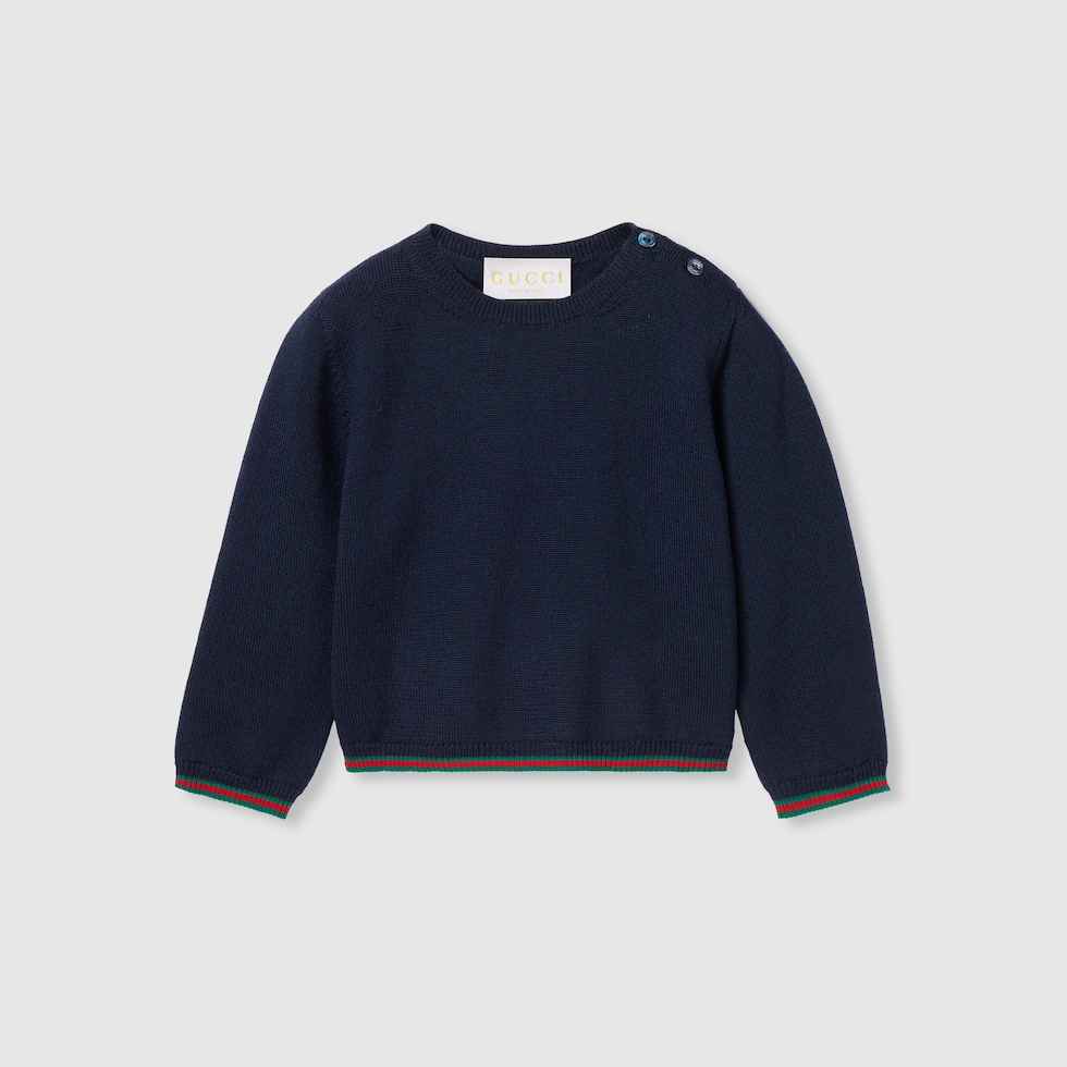 Baby wool sweater with Web in dark blue | GUCCI® UK