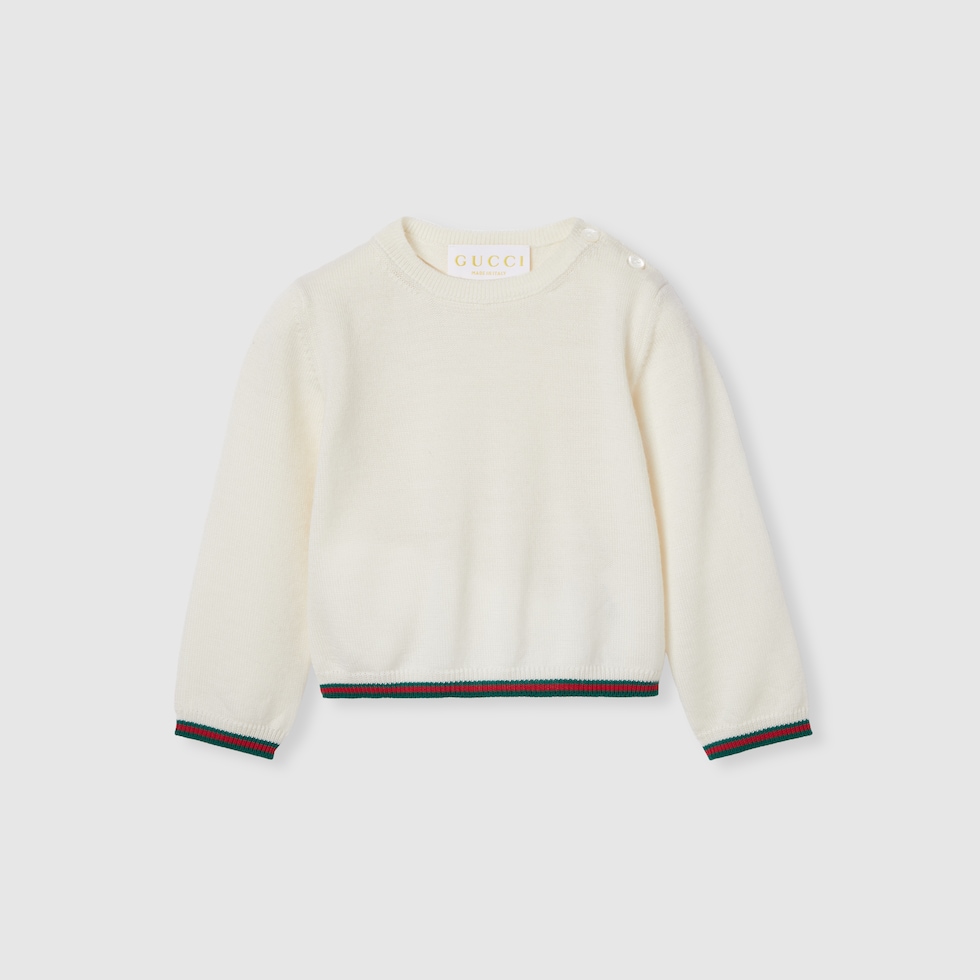 Baby wool sweater with Web in white | GUCCI® CA