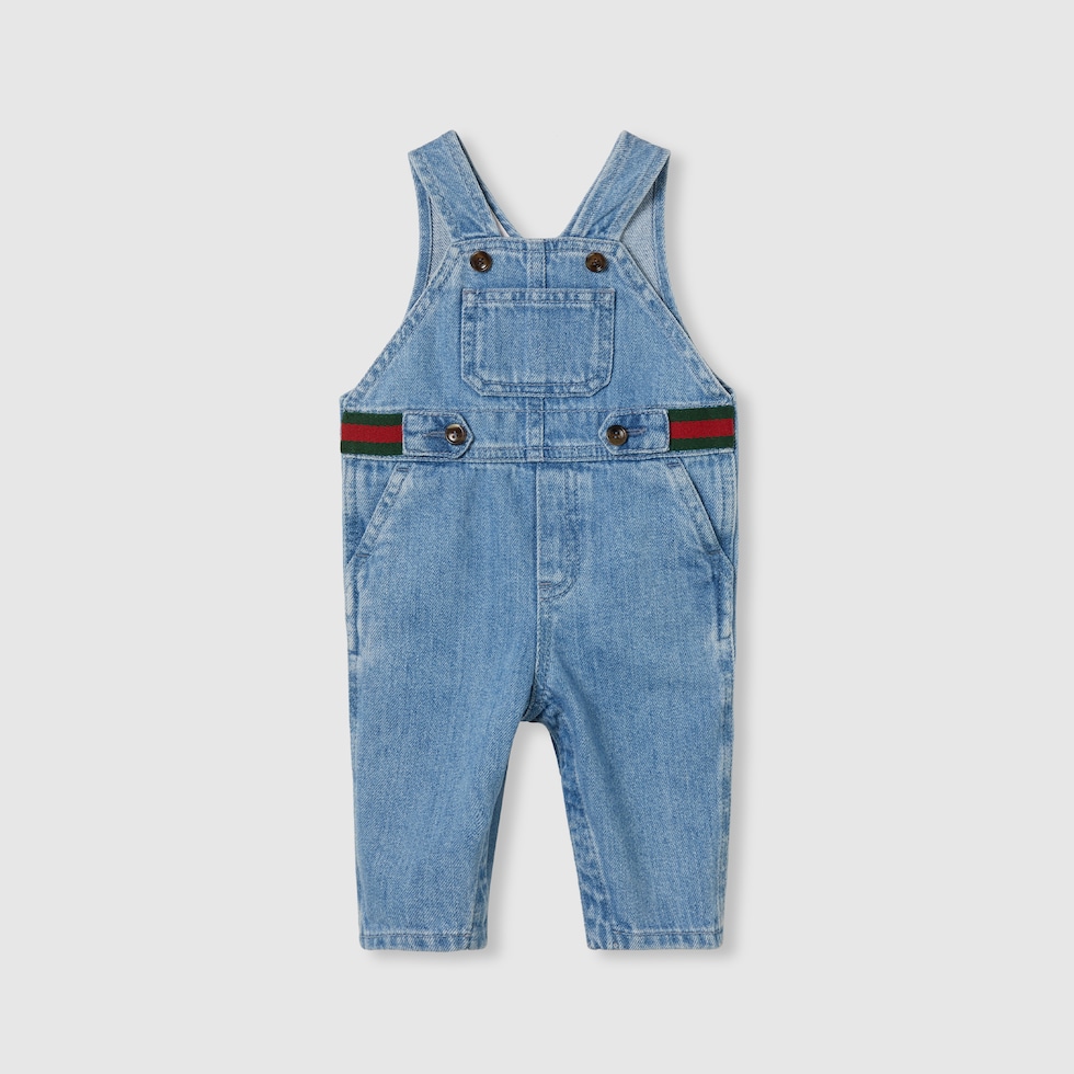 Baby denim overalls with Web in light blue | GUCCI® US
