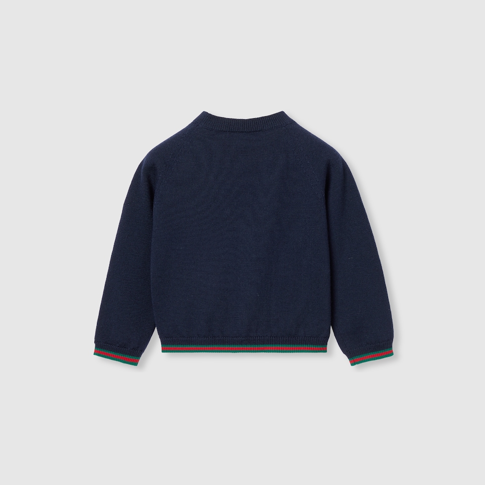 Baby wool cardigan with Web in dark blue | GUCCI® UK