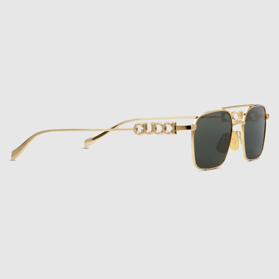 Rectangular frame sunglasses in yellow gold-toned | GUCCI® US
