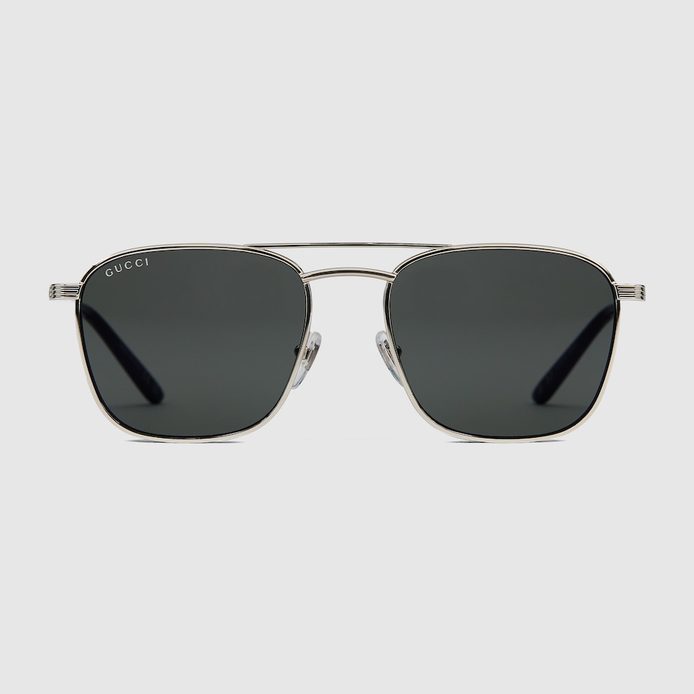 Square frame sunglasses in silver-toned | GUCCI® SG