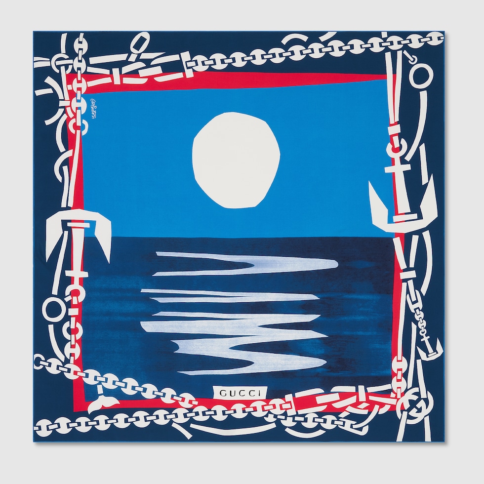 90 x 90 プロジェクト プリント シルクスカーフブルー | GUCCI公式 90 x 90 プロジェクト プリント シルクスカーフブルー | GUCCI公式