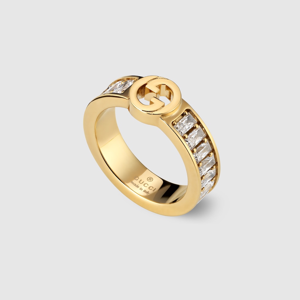 Anillo Gucci Blondie ancho de cristales en latón dorado claro | GUCCI® ES