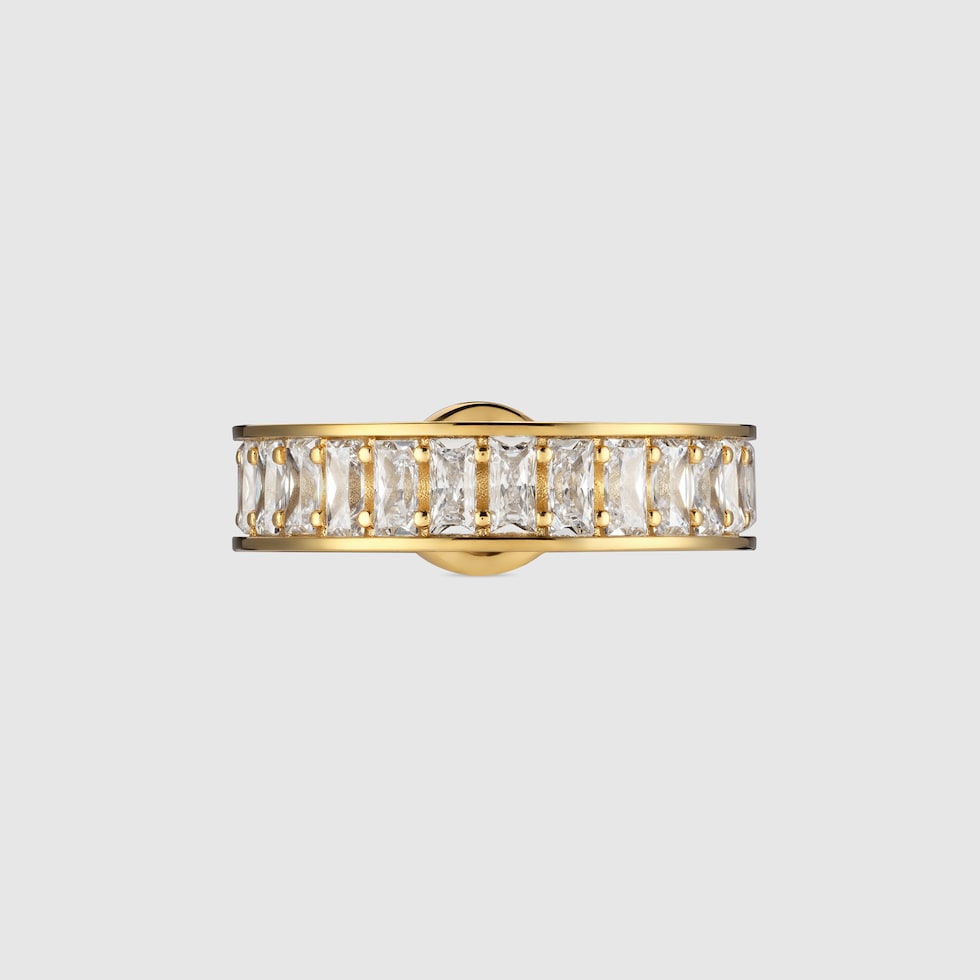Anillo Gucci Blondie ancho de cristales en latón dorado claro | GUCCI® ES