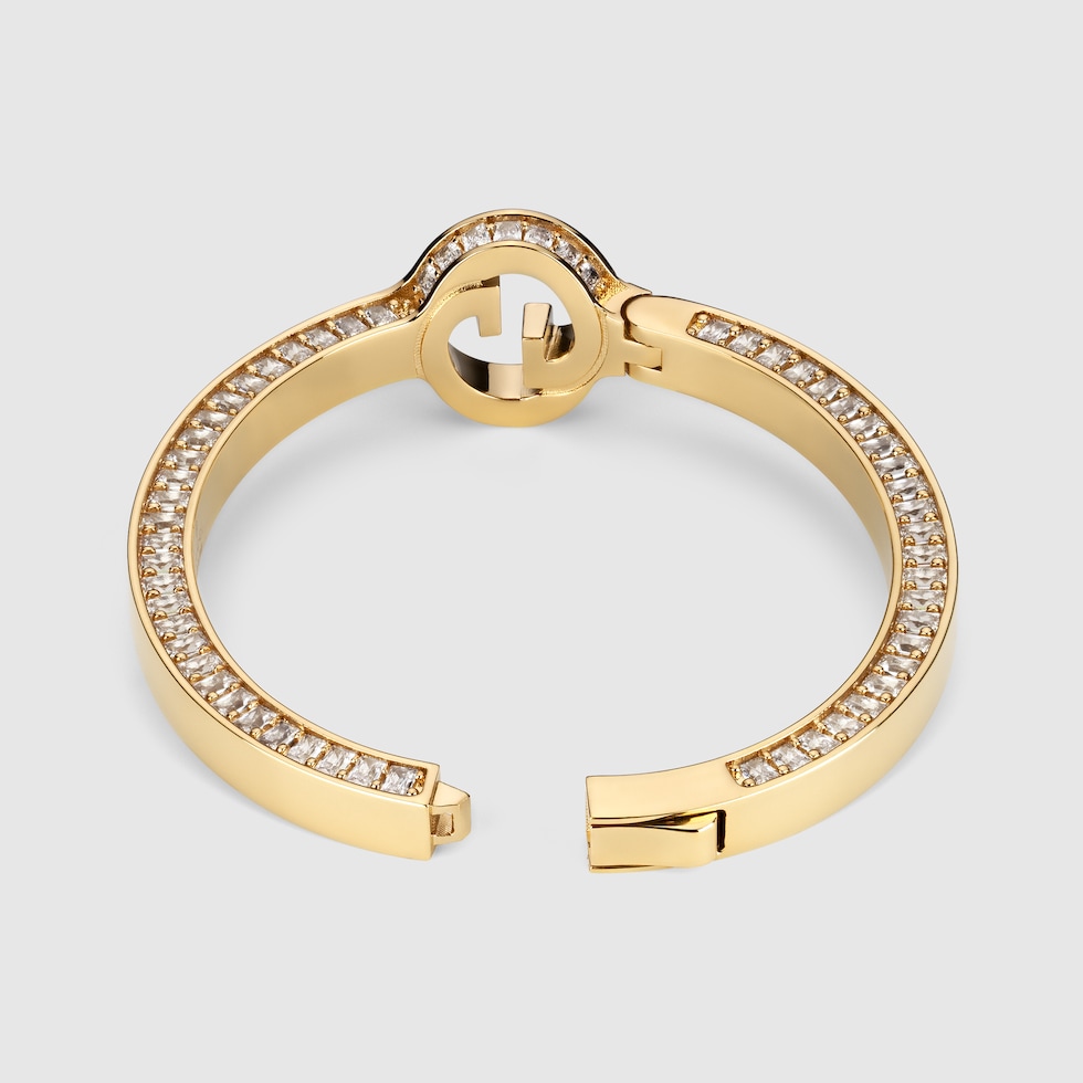 Gucci Blondie crystal bangle bracelet in light gold-toned brass | GUCCI® US