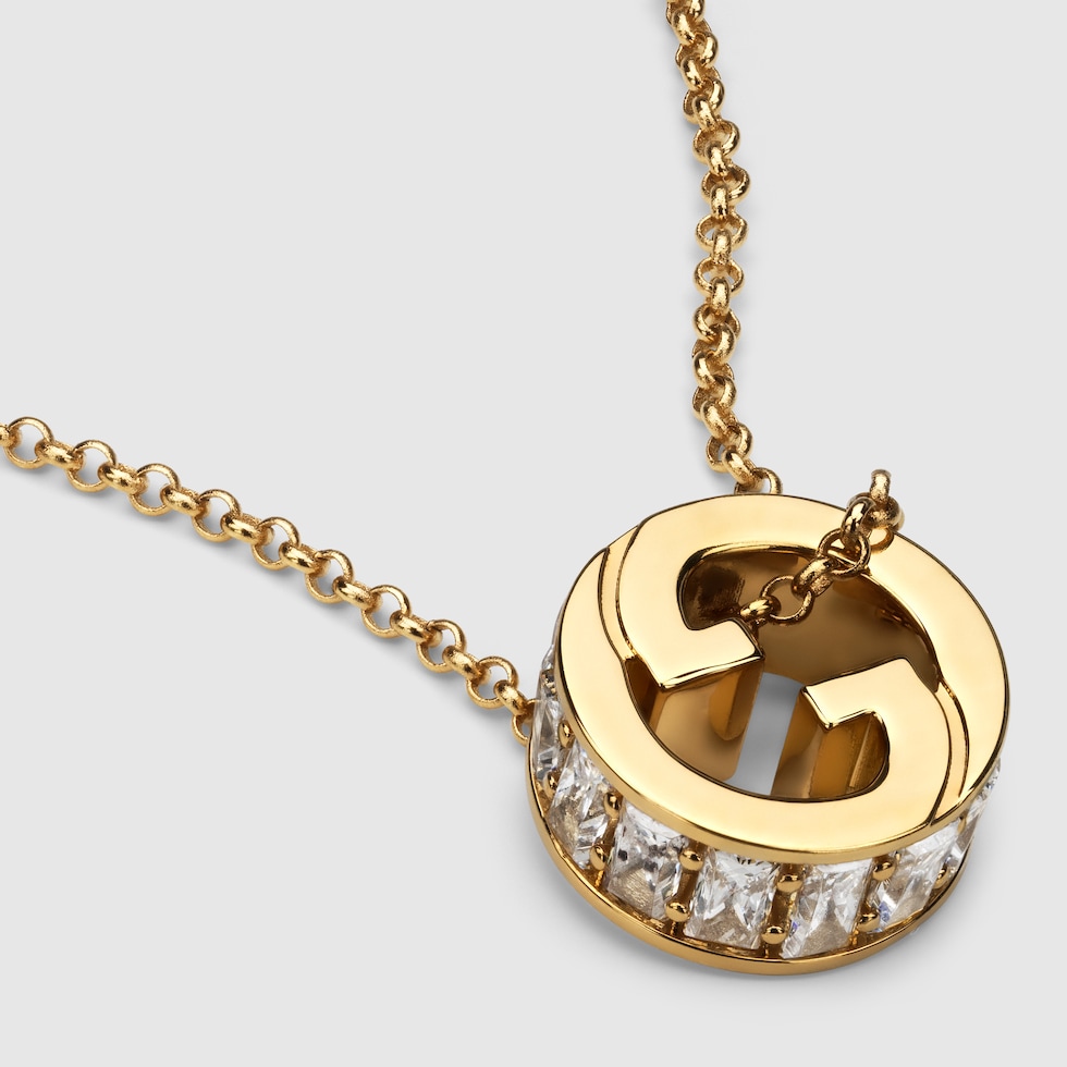 Gucci Blondie crystal pendant necklace in light gold-toned brass ...