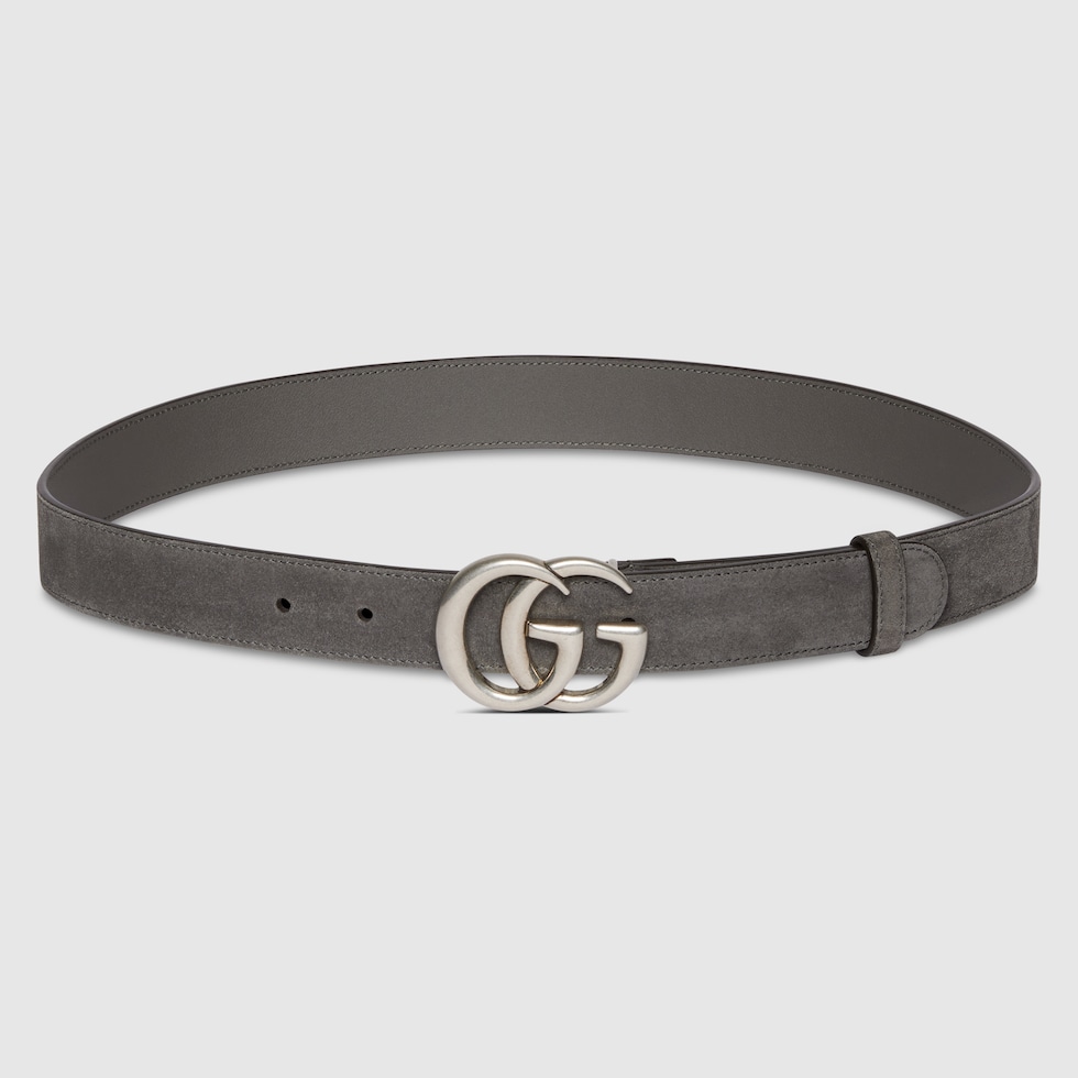 GG Marmont thin belt in dark grey soft suede | GUCCI® UK