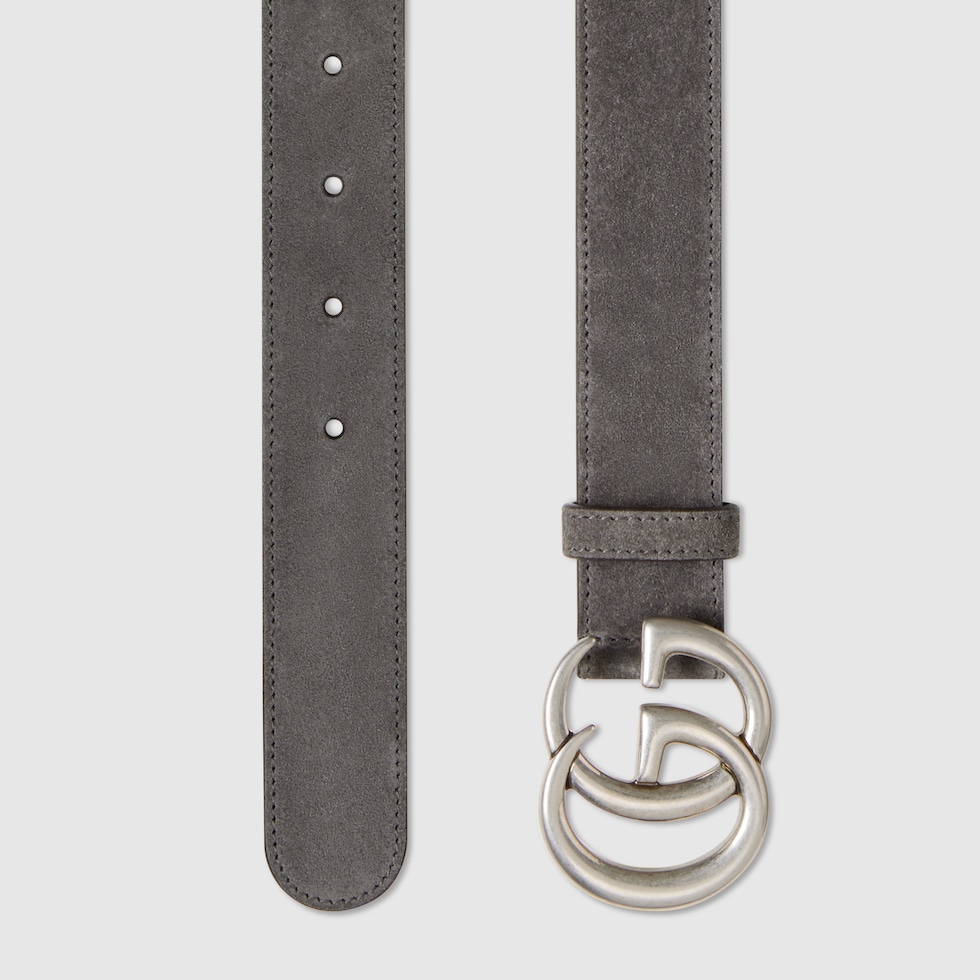 GG Marmont thin belt in dark grey soft suede | GUCCI® UK