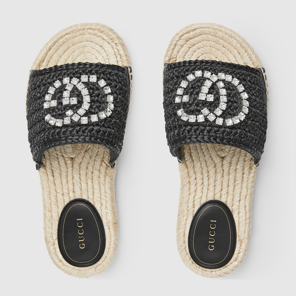 Women's Interlocking G espadrille in black crochet raffia | GUCCI® UK