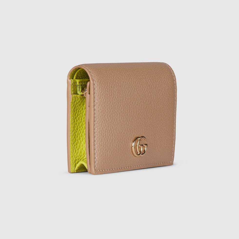 Bi-color GG Marmont small wallet in beige and bright green leather ...
