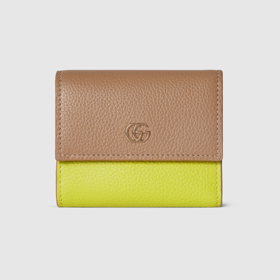 GG Marmont bi-color mini wallet in beige and bright green leather ...