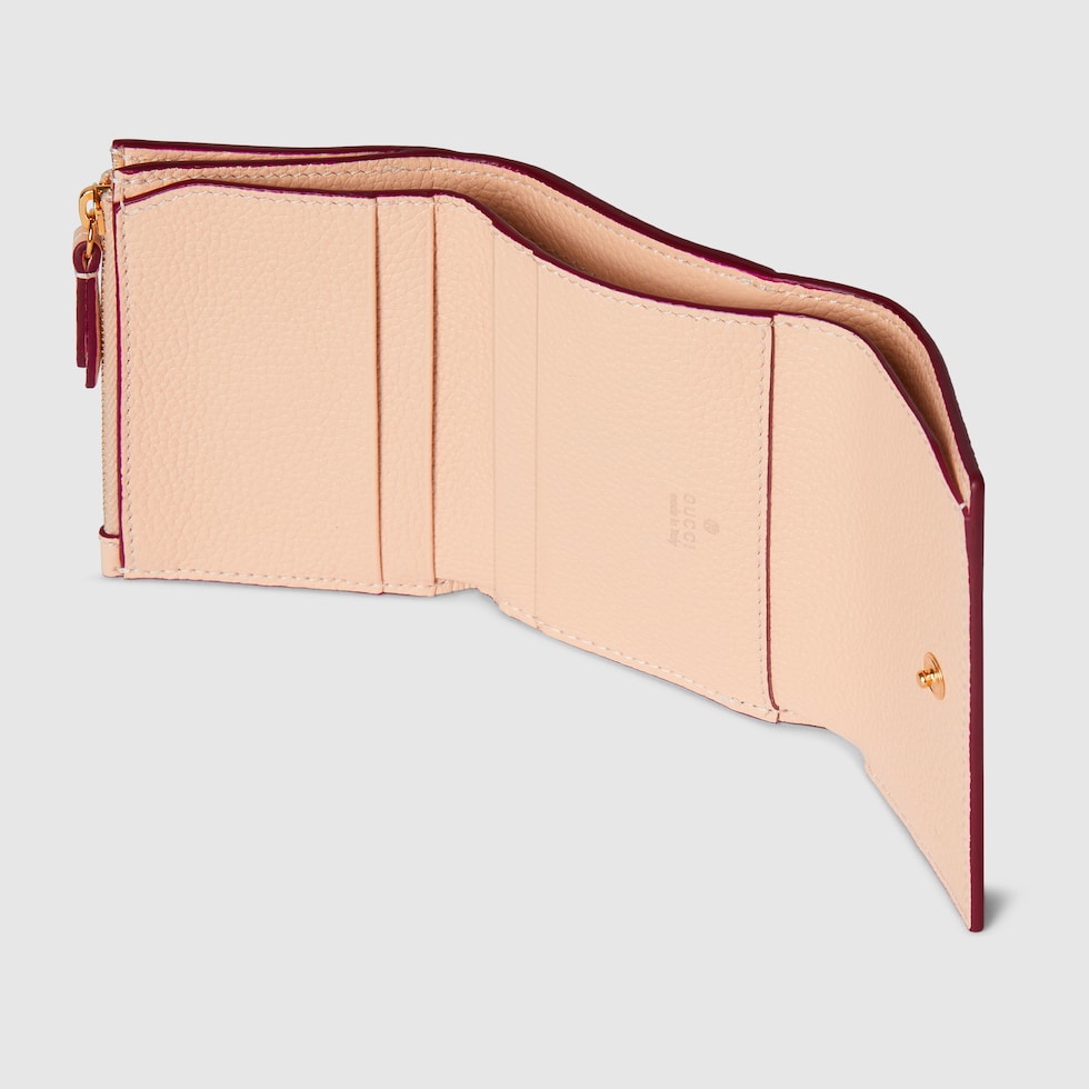 Bi-color GG Marmont mini wallet in Rosso Ancora red and pink leather ...