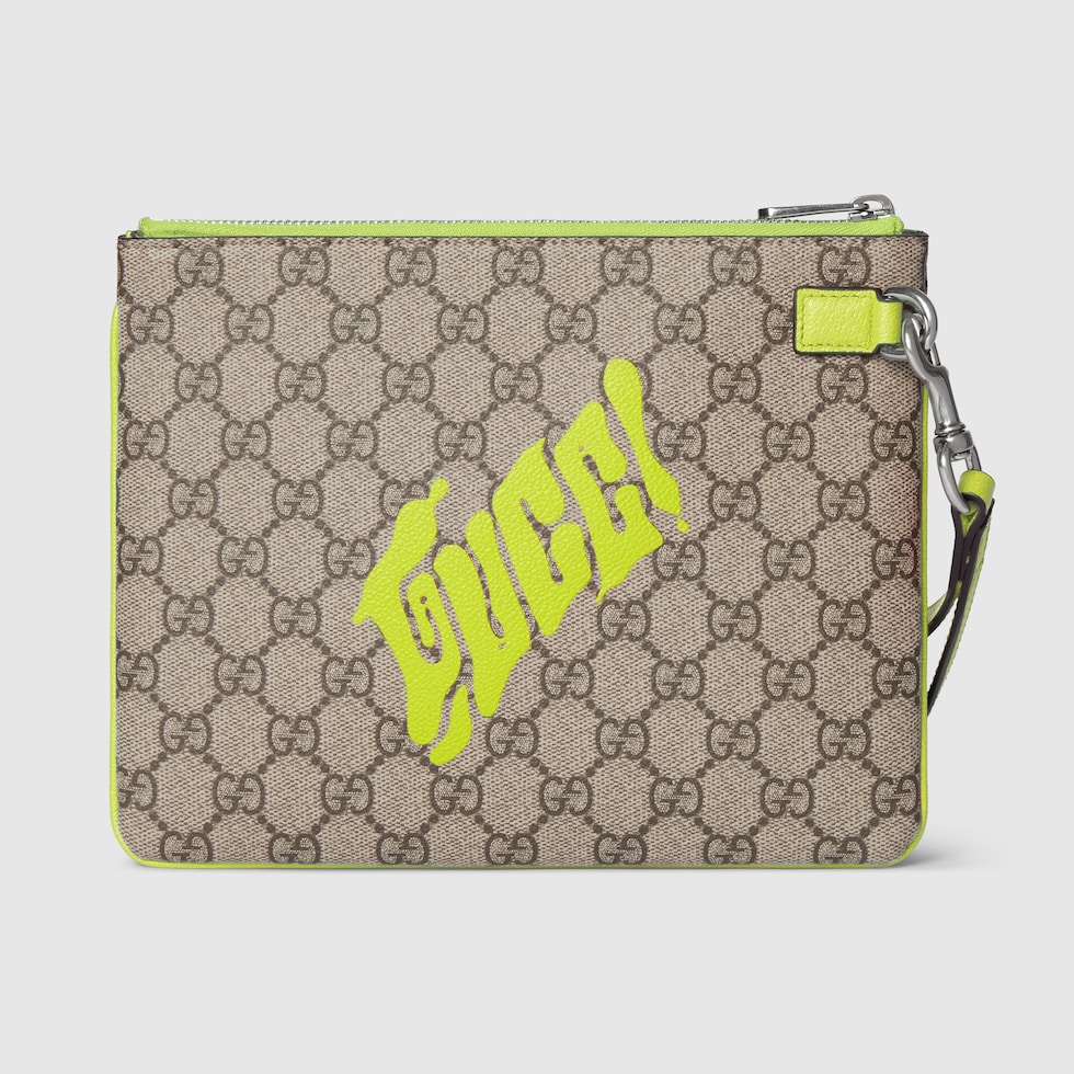 Small pouch with print in beige and dark brown GG Monogram | GUCCI® US