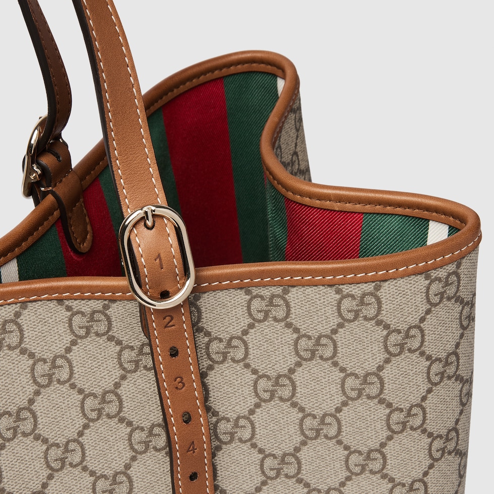 GG Emblem maxi tote bag in beige and dark brown fabric | GUCCI® US